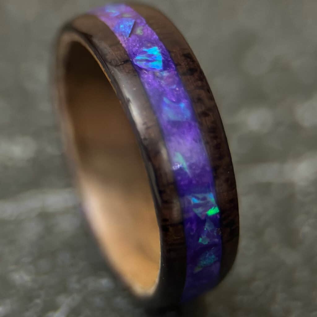 Purple Sparkle | Indian Rosewood Ring with Whiskey Barrel Core and ...